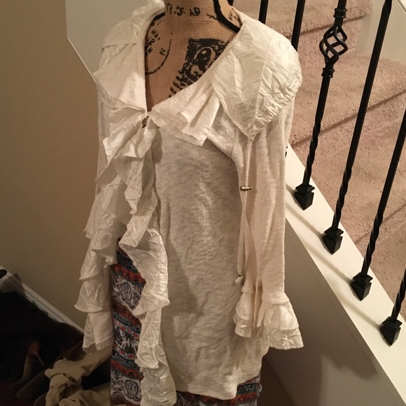 Puli | Jackets & Coats | Puli White Cascade Waterfall Jacket Sweater ...